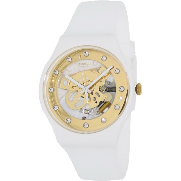 Swatch | Accessories | Swatch Watch Transparent Dial Gold And White ...